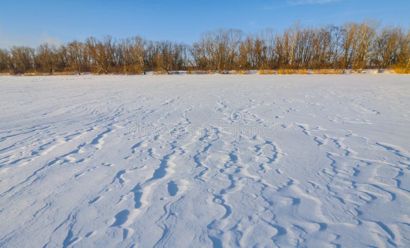 Snowbound Plain at Bright Day Stock Image - Image of park, cold: 258431907