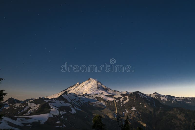 Snowcapped Mount Baker Lit by the Full Moon, Washington State Stock ...