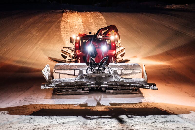 Snowcat Ratrack Machine Making Night Snow at Ski Resort Stock Photo ...
