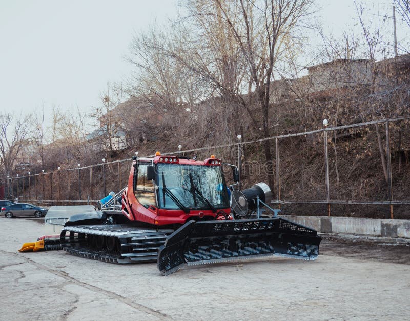 Snowcat ski tractor stock image. Image of mountains - 219882849