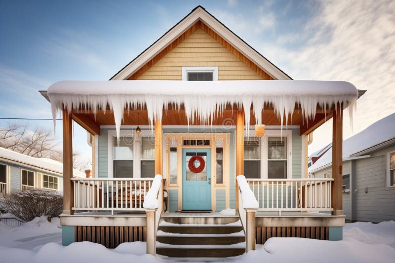 Snowcovered Cape Cod House with Icicles Stock Illustration ...
