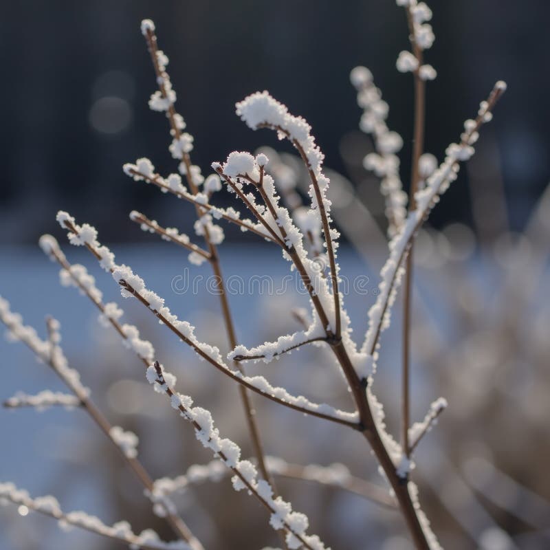 Snowcovered Plant Stems Surrounded by a Background Featuring a Bokeh ...