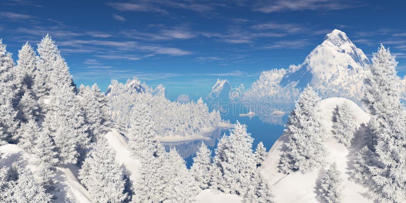 Snowcovered Trees on the Hills. Stock Illustration - Illustration of ...