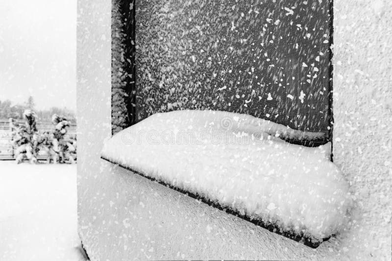 Snowdrift on Home Windowpane Stock Image - Image of facade, january ...