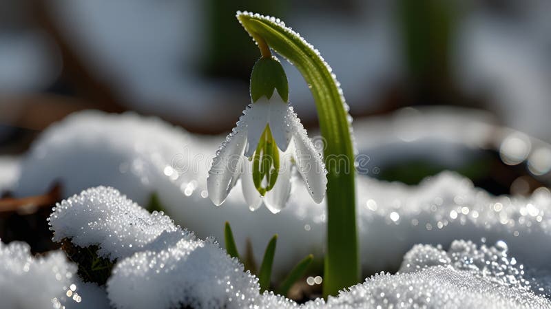 A Snowdrop Bud Peeking through Melting Snow Stock Illustration ...