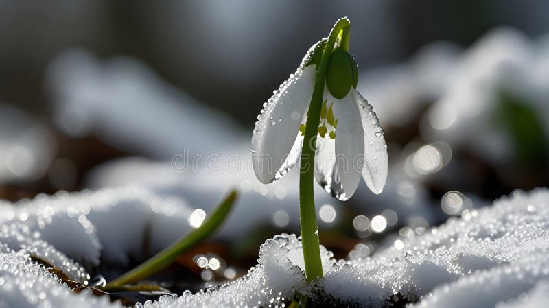 A Snowdrop Bud Peeking through Melting Snow Stock Illustration ...