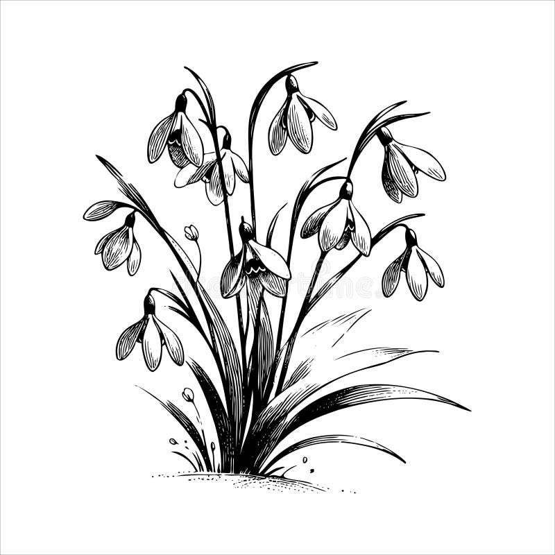 Snowdrop Flower Black White Isolated Sketch Illustration Vector Hand ...