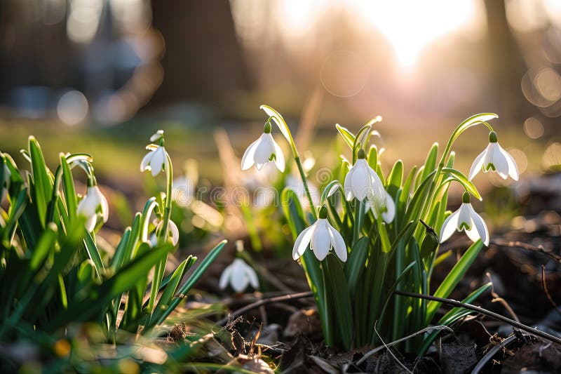 Snowdrop Flower Coming Out from Old Tree Leaves. Generative AI Stock ...
