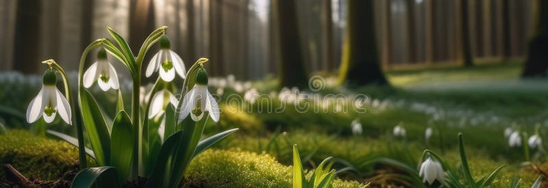 Banner Snowdrop Flowers with Space for Text, Blossoming, Dew Drops ...