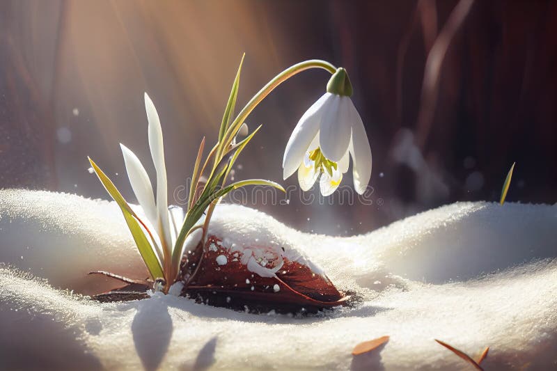 Snowdrop Growing Outdoors in Early Spring. AI Generated Stock ...