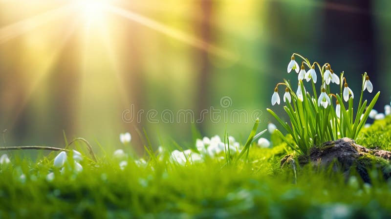 Snowdrop Spring Flowers in the Grass Stock Illustration - Illustration ...