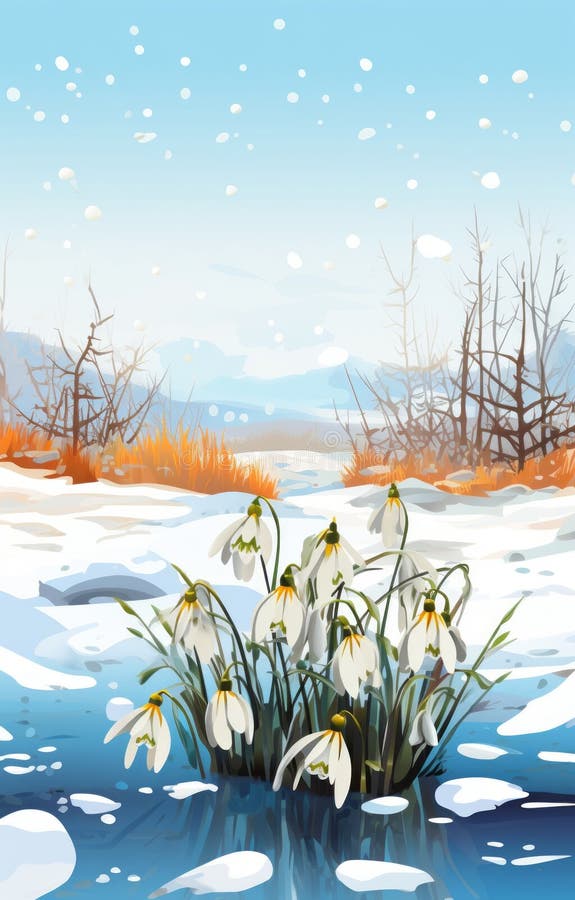 Snowdrops are Awakening from Beneath the Snow Stock Illustration ...