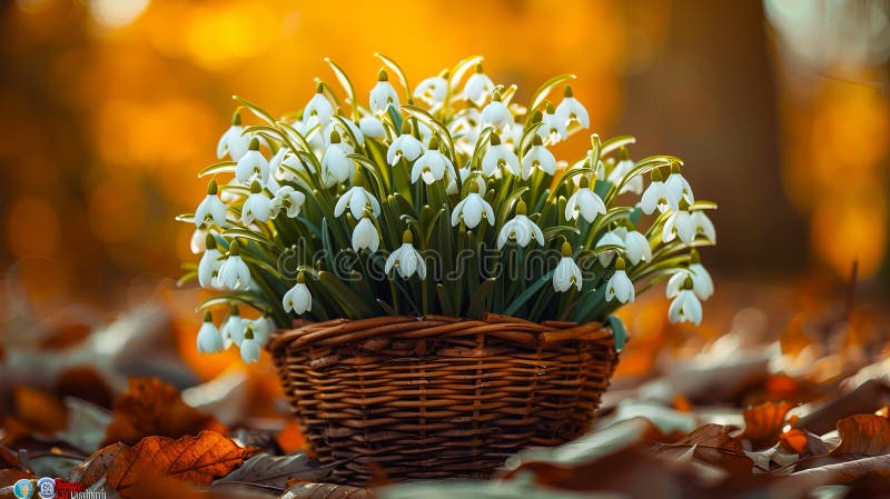 Snowdrops in a Basket on the Ground Stock Photo - Image of floor ...