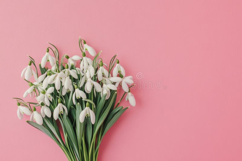 Snowdrops Bloom Gracefully Against a Soft Pink Backdrop, Adding a Touch ...