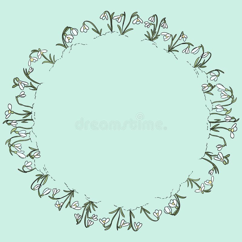 Snowdrops Flowers Doodles Ornamental Wreath. Beginning of Spring Circle ...