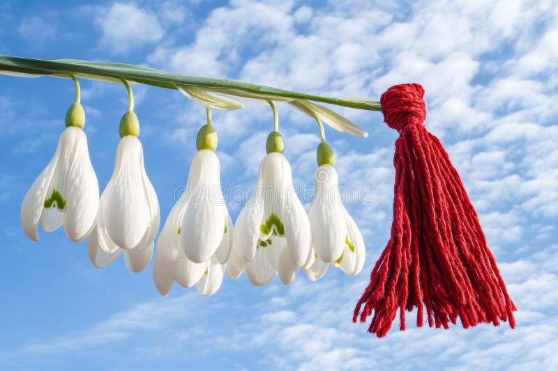 Snowdrops and Martenitsa Set Against a Blue Sky Capture the Essence of ...