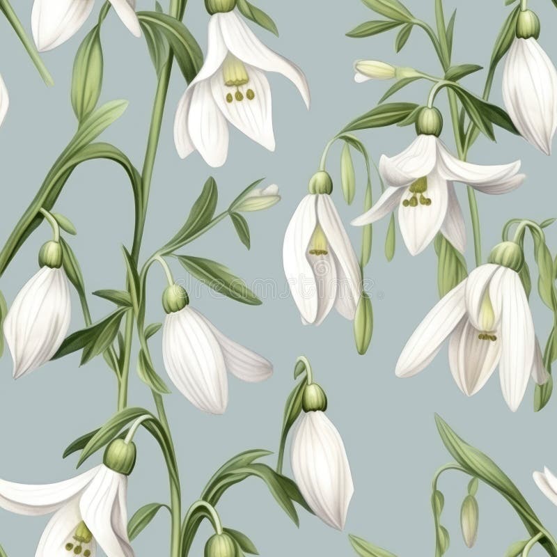 Snowdrops Seamless Pattern Background. Hello Spring Snowdrop Delicate ...