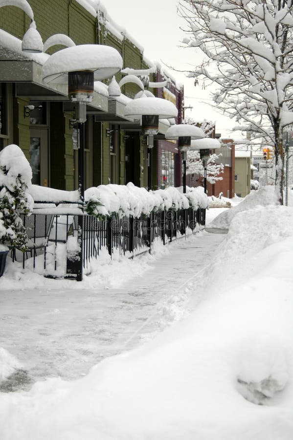Snowy Sidewalk in Black and White Stock Image - Image of cold ...