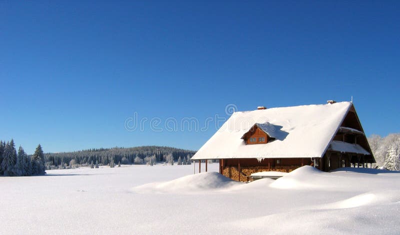 Snowed House in the Mountains Stock Image - Image of fall, background ...