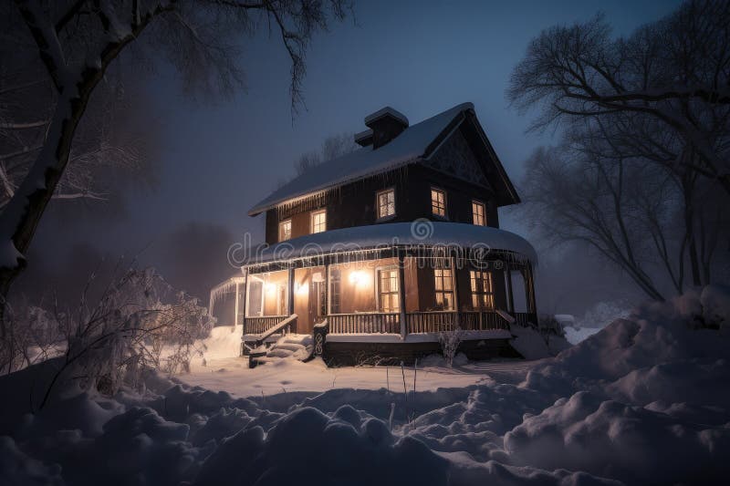 Snowed-in House, with the Sounds of a Storm Raging Outside Stock ...