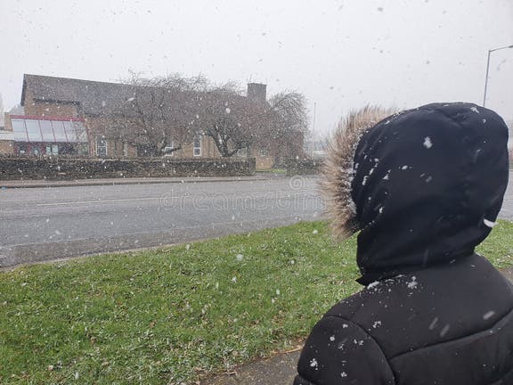 Snowfall in April 2021 stock image. Image of lawn, asphalt - 215375461