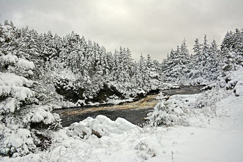 Snowfall at Big River in Avalon Peninsula, Newfoundland, Canada Stock ...