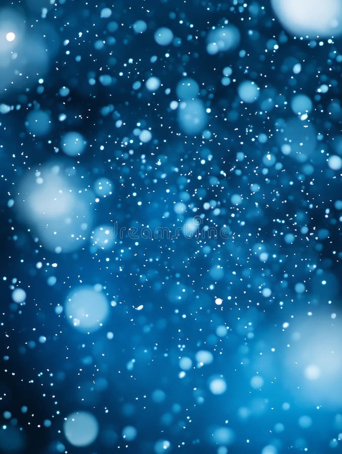 Snowfall on a Blue Background with Bokeh Effect. Stock Image - Image of ...