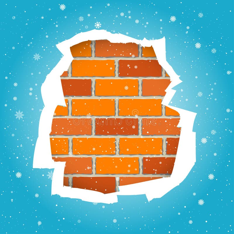 Snowfall and Blue Paper Torn Wall Stock Vector - Illustration of ...