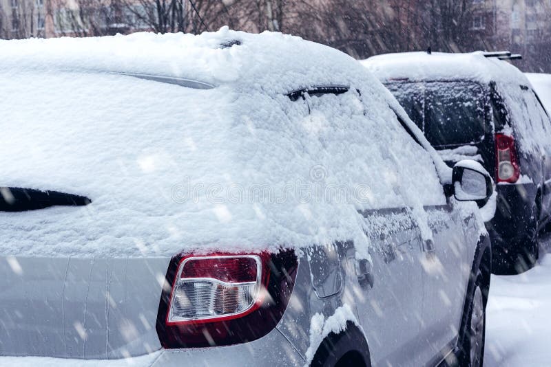 Snowfall in the City, Cars Overwhelmed with Snow Stock Image - Image of ...