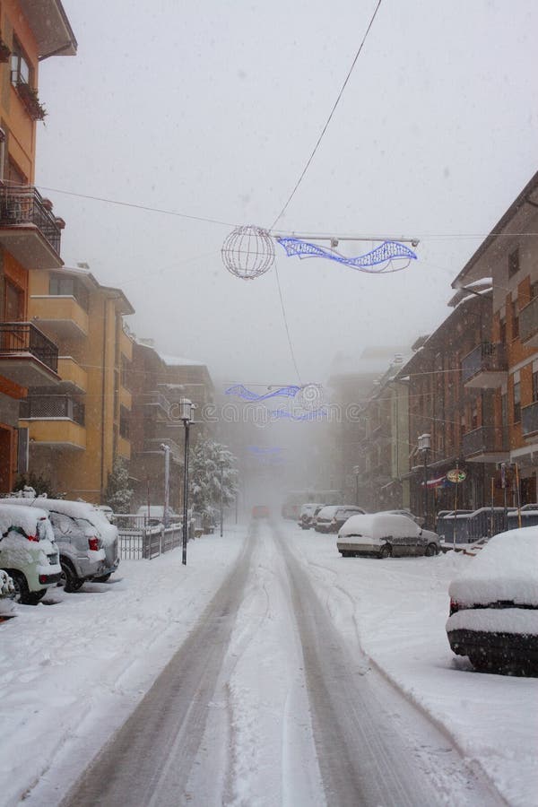 Snowfall in the City Streets. Stock Image - Image of frost, blizzard ...