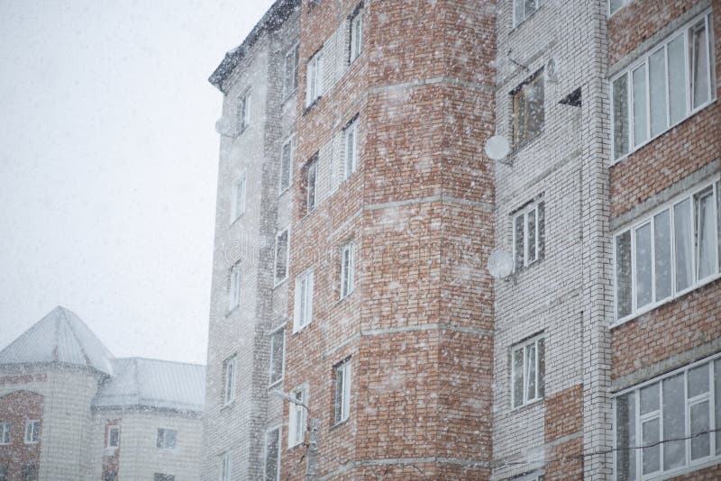 Snowfall in the City. Weather Deterioration Stock Photo - Image of town ...