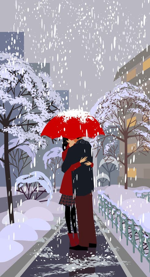 Snowfall and fall in love stock vector. Illustration of gray - 88098511