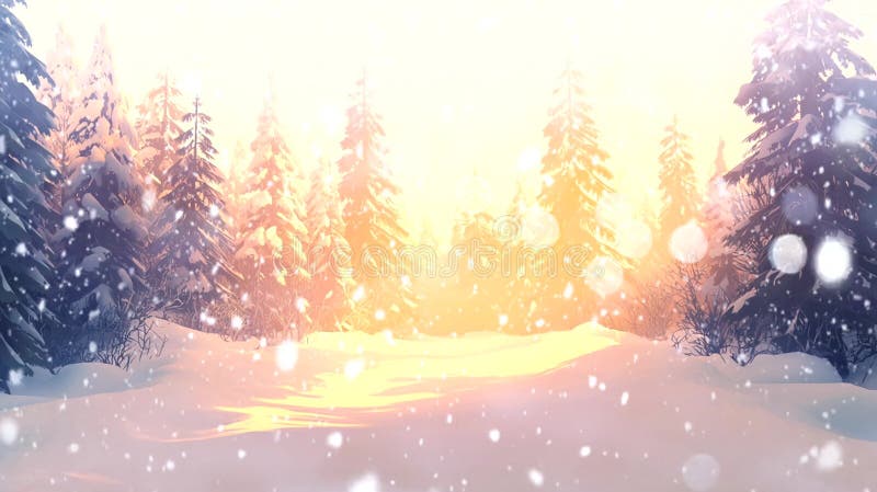 Snowfall in a Glowing Sunrise Forest Path Seamless Looping 4k Video ...