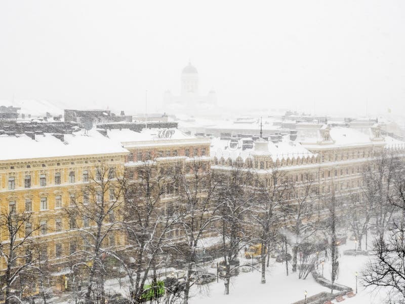 Snowfall in Helsinki editorial image. Image of city, snow - 64926565
