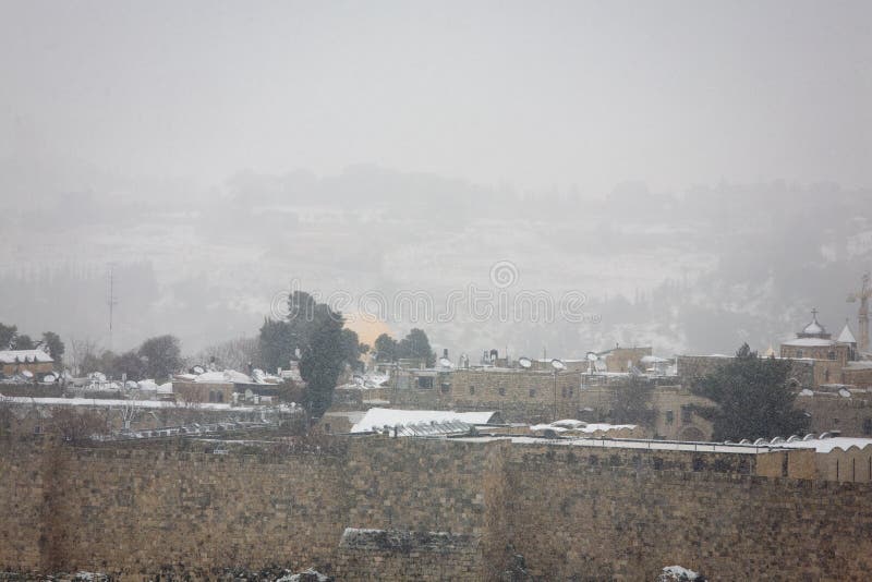 Snowfall in Jerusalem stock photo. Image of winter, israel - 8216480