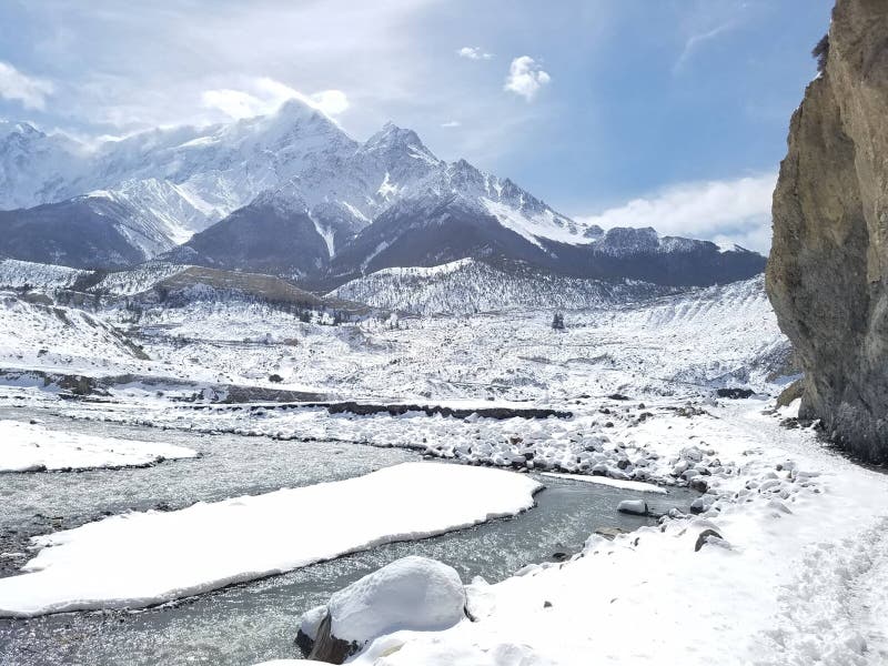 Snowfall in Jomshom Mustang Nepal Stock Image - Image of nepal, fell ...