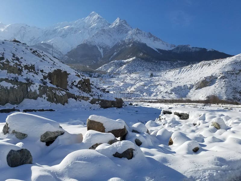 Snowfall in Jomshom Mustang Nepal Stock Image - Image of nepal, fell ...