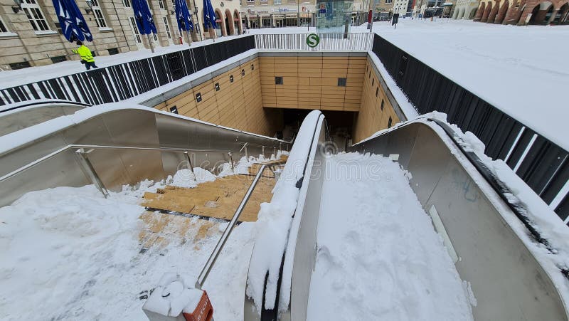 Snowfall in Leipzig, Germany in 2021 Blocking Subway Stock Image ...