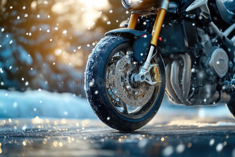 Snowfall on Motorcycle in Winter Street. Stock Illustration ...