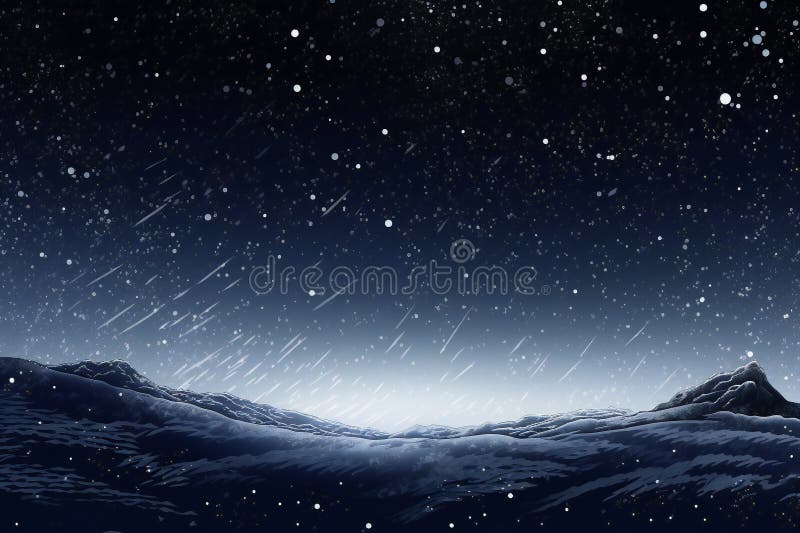 Snowfall in the Night Sky, Computer Digital Drawing Stock Illustration ...
