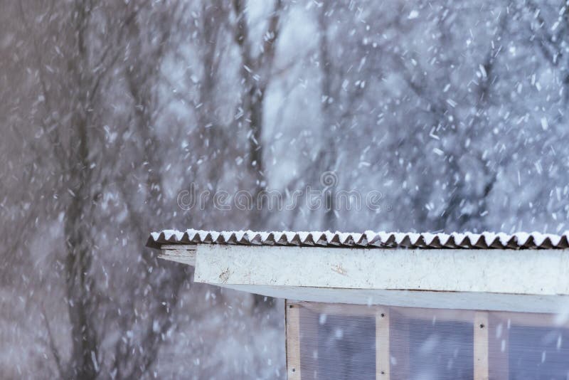 Snowfall Over a Wooden Roof. Winter Day Stock Photo - Image of frozen ...