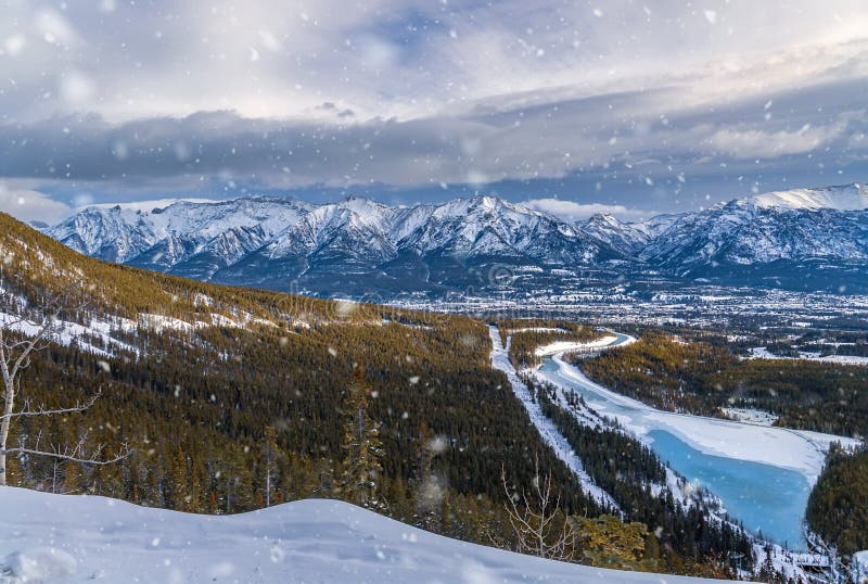 Snowfall Over a Wintry Canmore Valley Stock Image - Image of cold ...