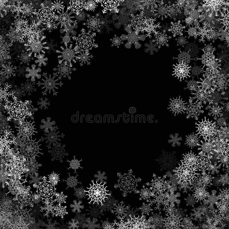 Snowfall with Random Snowflakes in the Dark Stock Vector - Illustration ...