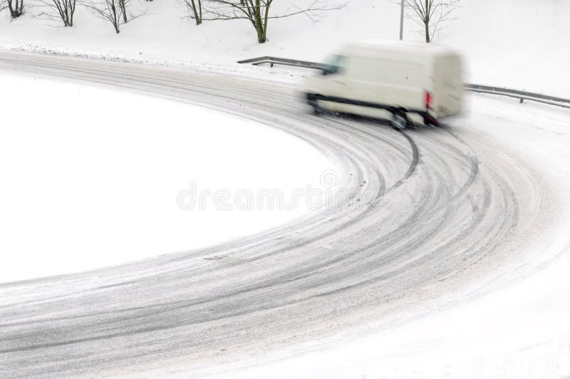 Snowfall on the road stock photo. Image of weather, highway - 23256376