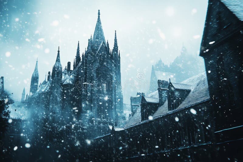 Snowfall Scene with Falling Snowflakes, Featuring a Blurred Background ...