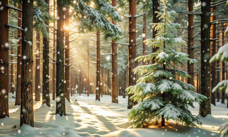 Snowfall in a Snowy Pine Winter Forest Stock Image - Image of forest ...