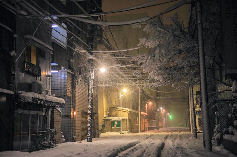 The Snowfall in Tokyo and Snow on the Road, Japan Stock Photo - Image ...