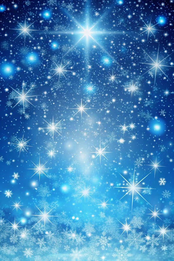 Snowfall Under Light Blue Starry Sky for Winter Magic Scene Stock ...