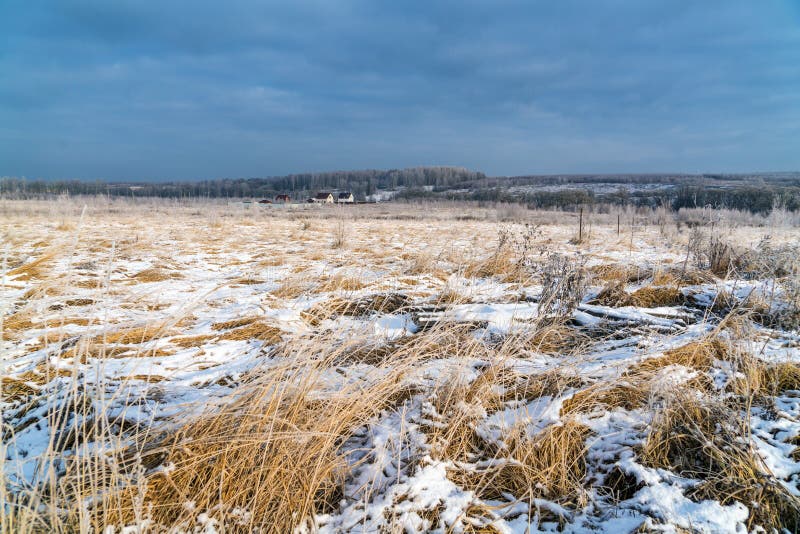 Snowfall at Winter Snowy Field Background Stock Image - Image of rain ...