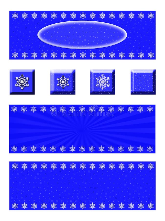 Snowflake Banner and Button Set Stock Illustration - Illustration of ...